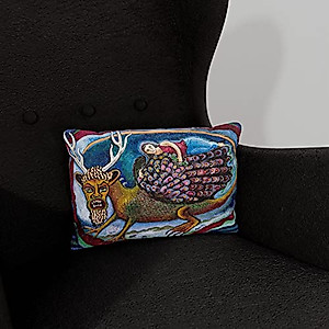 Northwest Art Mall My Dragon: Colorful Imaginary Portrait with Woman Artist Faux Suede Sofa Throw Pillow from Oil Painting by Folk Artist Libby Hoagland 13" x 19".