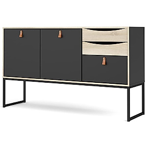 Tvilum, Black Matte and Oak Structure Stubbe 2 Door Sideboard with 3 Drawers