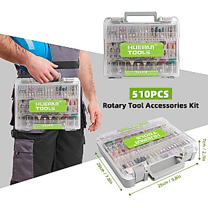 Huepar Tools Rotary Tool Accessories Kit, 510Pcs Accessories Kit,1/8 inch(3.2mm) Diameter Shanks, Universal Accessories for Easy Cutting, Sanding, Grinding, Carving, Polishing, Drilling and Engraving