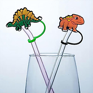Straw Cover for Stanley Cups, 8pcs Dinosaur Straw Cover Cap - Reusable Dust-Proof Drinking Straw Tips Cover Fit for 6-8mm Straws for Starbucks Cups Tumbler Water Bottle Drink Condoms