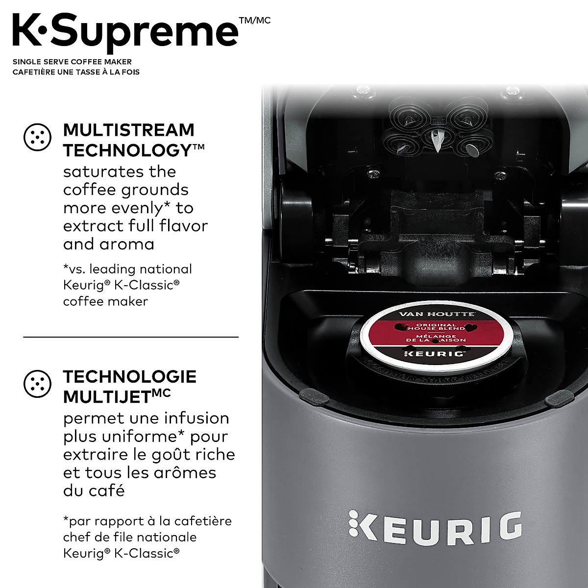 Keurig K-Supreme Coffee Maker, Single Serve K-Cup Pod Coffee Brewer Machine, With MultiStream Technology, 66 Oz Dual-Position Reservoir, and Customizable Settings, Gray