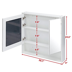 ALIMORDEN Medicine Cabinet with Mirror and Shelves, Bathroom Wood Wall Cabinet Over The Toilet, Vanity, Recessed or Surface Mount, 30.07 Inch x 30 Inch, White