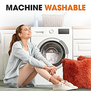 Cheer Collection Throw Pillows for Couch with Inserts Included - Soft Shaggy Long Hair Faux Fur Pillows - Set of 2-20" x 20" - Rust Orange