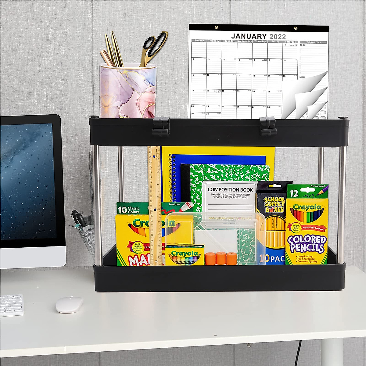 Under Sink Organizer, 2 Tier Bathroom Organizer with 4 Hooks, Multi-purpose Under Sink Storage,Countertop Storage Shelf Holder, Kitchen Spice Rack, Under Sink Storage for Bathroom Kitchen (Black)