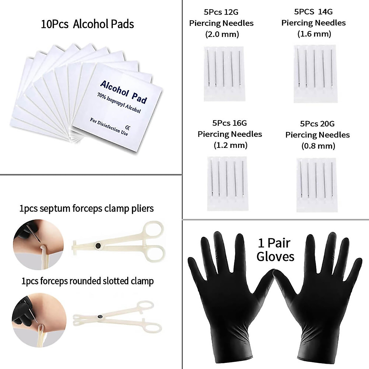 Tustrion 94PCS Mixed-pack Piercing Kits for All Body Piercings Stainless Steel 14G 16G 20G Jewelry and Needle with Tools Nose Septum Lip Ear Belly Button Cartilage Tragus