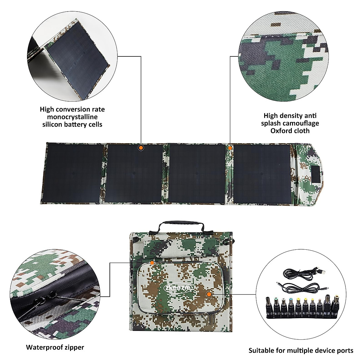 ZKEEZM Portable Solar Panels for Camping, 80w Foldable Solar Panels, Camper Solar Panel kit for Power Station Generator, Compatible with Jackery, EF, Bluetti, Anker, Goal Zero Folding Solar Suitcase