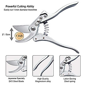 TONMA [Made in Japan] Pruning Shears 8 Inch Professional Bypass Garden Scissors Secateurs, Premium Quality Japanese Gardening Tools Plant Hand Pruner Garden Clippers with Ergonomic Handle