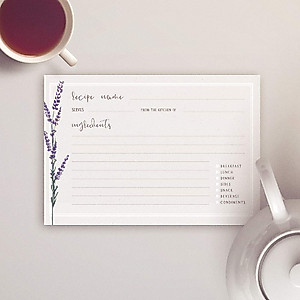 Vintage Lavender Flowers Recipe Cards, Set of 50 - Rustic Elegance for Your Culinary Creations (4x6 in. - Rectangle)