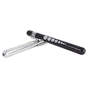 Dixie Ems Reusable LED Diagnostic Medical Penlight with Pupil Gauge and Pocket Clip (Batteries Included) (2, Black/Silver)