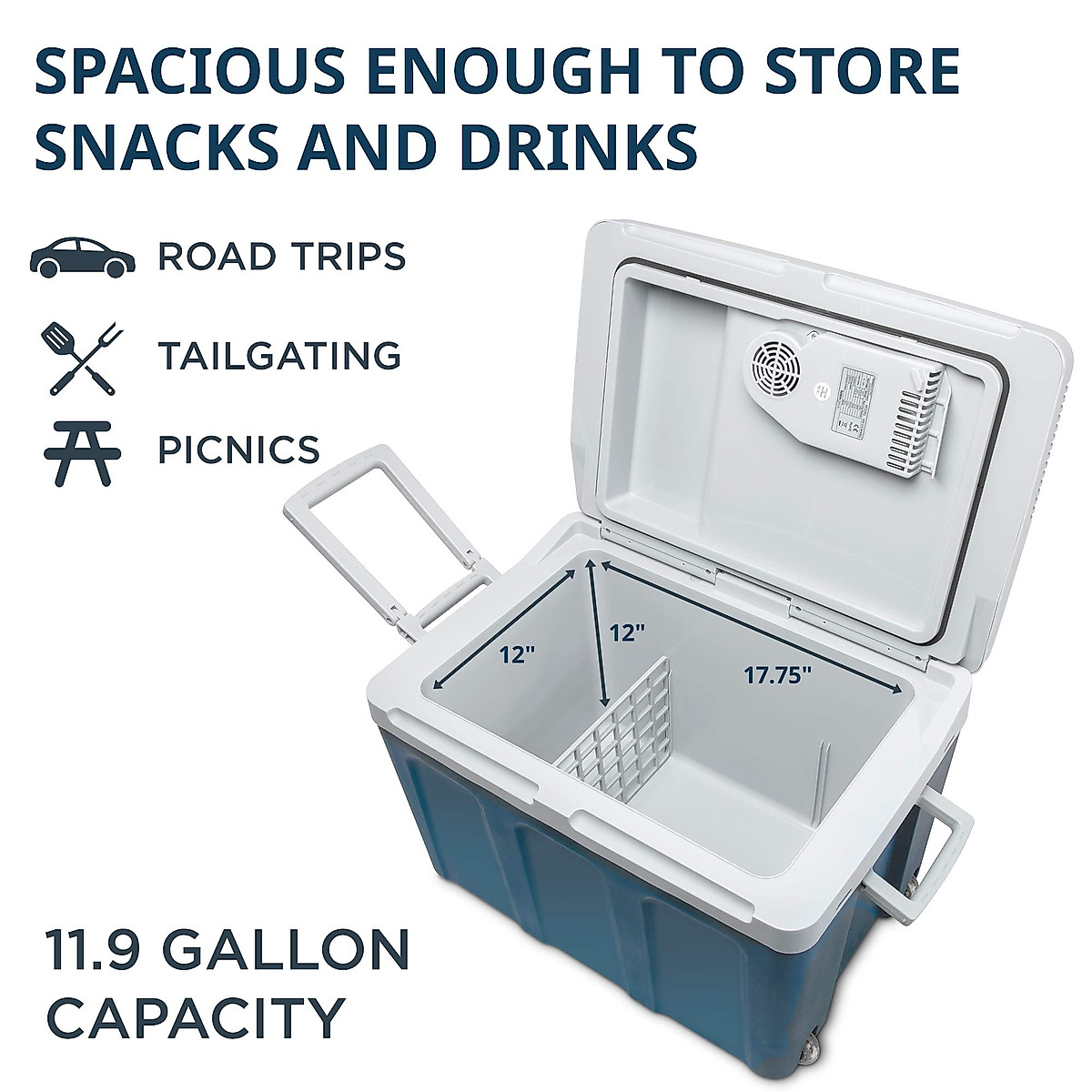 Ivation Electric Cooler & Warmer with Wheels & Handle |48 Quart (45 L) Portable Thermoelectric Fridge For vehicles & Trucks| 110V AC Home Power Cord & 12V Car Adapter for Camping, Travel & Picnics