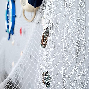 SHOUWAN Decoration Fishing Net 7ft ×14.7ft for Pirate,Hawaiian Nautical Ocean Mediterranean Party Wall Hanging Natural White Fishnet Decor Table Decorative Netting Living Room Decorar Fish Net