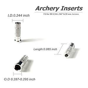 Hosolee 36 Pack / 72 Pack Archery Aluminum Inserts with OD 7.40mm for ID 6.20mm/.244inch Arrows Shafts (36 Pack)