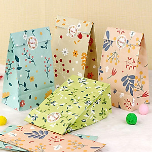 AerWo 48pcs Floral Gift Bags, Flowers Birthday Gift Bag, Goodie Bags, Goodie Bags for Kids Birthday, Gift Bag Bulk, Baby Shower, Wedding Party Favor Bags with Thank You Stickers