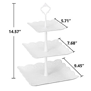 2 Set of 3-Tier Plastic Cupcake Stand Dessert Plates Mini Cakes Fruit Candy Display Tower White for Kids Birthday Tea Party Baby Shower Serving Tray, Square