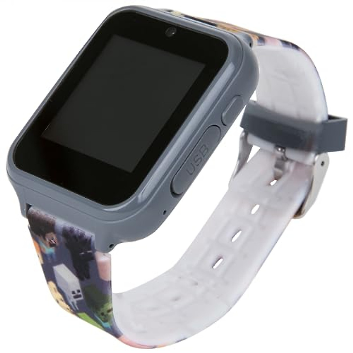 Accutime Minecraft Kids Grey Educational Learning Touchscreen Smart Watch Toy for Girls, Boys, Toddlers - Selfie Cam, Learning Games, Alarm, Calculator, Pedometer & More (Model: MIN4076AZ)