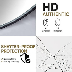 HOWOFURN Wall Mounted Mirror, 20’’x30’’ Oval Bathroom Mirror, Black Vanity Wall Mirror w/ Stainless Steel Metal Frame & Pre-Set Hooks for Vertical & Horizontal Hang, Ideal for Bedroom, Bathroom