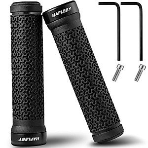 Hapleby Premium Bike Handlebar Grips, Single Lock-on Bike Grips, Professional Mountain Bicycle Handlebar Locking Grips with Anti-slip, 2PCS Screw and 2PCS Allen Wrench for Free