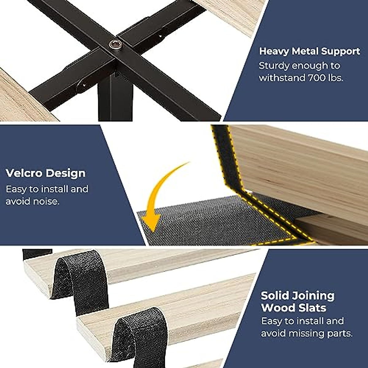 IULULU Queen Bed Frame, Upholstered Platform Bed Frame with Linen Fabric Headboard, Queen Size Mattress Foundation with Wooden Slats Support, Easy Assembly, No Box Spring Needed, Dark Grey