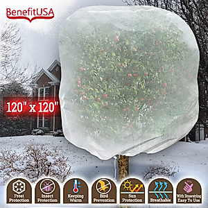 BenefitUSA Multi-Size Plant Covers Freeze Frost Protection,Warm Frost Cloth Plant Covers for Winter Frost Protection for Potted Plants Fruit Trees (120''x120'')