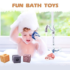 Maikerry 12PCS Blocks,Soft Stacking Blocks Bath Toys,Squeeze Play with Animals, Shapes, Textures, Numbers,Fruit,Early Educational Learning Stacking Blocks Tower, Best Gift for Toddlers