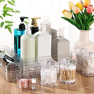 Teenyyou 30 Pcs Clear Plastic Drawer Organizer Set Include 10oz 12oz Cotton Swab Ball Holder 24 Pcs Stackable Desk Drawer Organizer Trays for Makeup