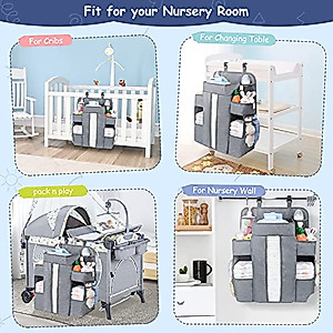 Maliton XL Hanging Diaper Caddy Organizer for Changing Table, Crib Diaper Organizer for Baby Stuff, Pack n Play Nursery Organizer, Baby Accessories for Newborn, Baby Shower Gifts(Grey)