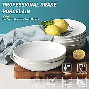 Sweejar Ceramic Pasta Bowls Set, 23 OZ for Salad, Soup, Cereal, Set of 6 (White)