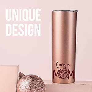 Onebttl Dog Mom Gifts, Dog Lover Gifts for Women, Best Dog Mom Ever, 20 oz Rose Gold Insulated Tumbler - Cavapoo Mom