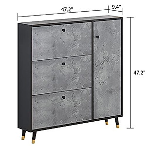 Homsee Shoe Storage Cabinet with 3 Drawers and 1 Door, 3-Tier Wood Shoe Rack Organizer for Entryway, Hallway & Closet, Black and Dark Grey (47.2”L x 9.4”W x 47.2”H)