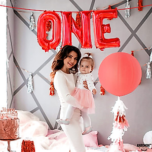 KatchOn, Big Red Metallic Balloons - Pack of 6 | Red Foil Balloons, One Birthday Balloon | Red One Balloon for Berry First Birthday Decorations and Red Birthday Decorations