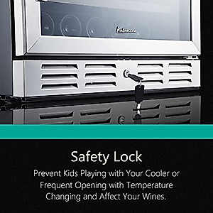 Kalamera 24'' Wine Cooler Refrigerator 46 Bottle Dual Zone Built-in or Freestanding Fridge with Stainless Steel & Triple-Layer Tempered Reversible Glass Door and Temperature Memory Function