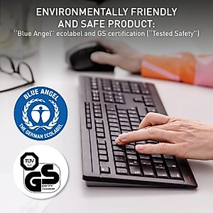 Cherry Stream Wireless Keyboard with SX Scissors Mechanism, Slim Yet Full Size QWERTY Ergo Friendly with Number Pad, Thin Design with Quiet keystroke for use at Home Office or Work. Black