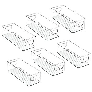 mDesign Plastic Stackable Small Organizing Bin Kitchen Pantry Cabinet, Refrigerator, Freezer Food Organization Storage Bins with Handles, Drawer Container Organizer, Ligne Collection, 6 Pack - Clear