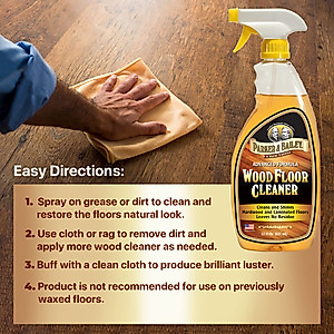 Parker & Bailey Wood Floor Cleaner – Use on Hardwood, Laminated or Faux Finished Floors. Shine Restorer Protector, Surface Cleaner Supplies Home Improvement, Natural Look, Cuts Grease 22 Oz