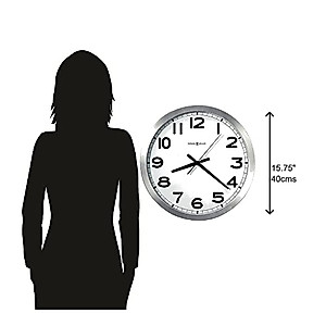 Howard Miller Spokane Wall Clock 625-450 – Modern Round Brushed Aluminum, Flat Glass Crystal, Sturdy Metal Frame, Classic Black Accents, Quartz Movement