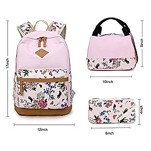 Goodking Teen Girls School Backpack Kids Bookbag Set with Lunch Box and Pencil Case College Bookbag Laptop Backpack Travel Daypack, Pink
