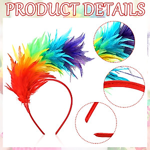 Yunlly 6 Pcs Mardi Gras Fascinator Feather Headband 1920 Feather Headband Hat Parrot Headband Party Costume Women Accessories(Rainbow)