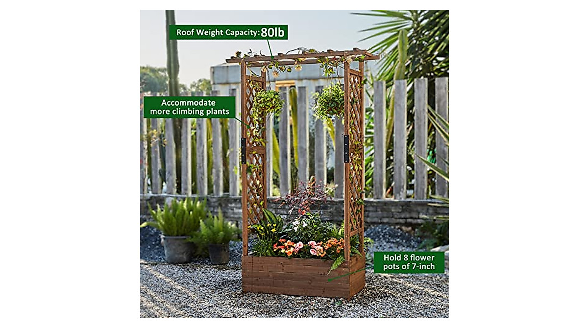 AMERLIFE 71" Wood Planter with Trellis for Climbing Plants