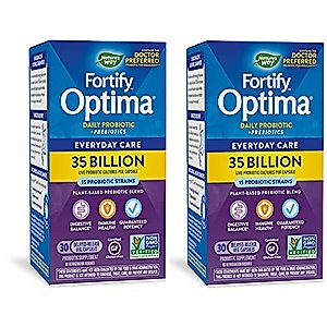 Nature’s Way Fortify Optima Daily Probiotic, 35 Billion CFU, 15 Strains, Prebiotic, 30 Capsules (Pack of 2)