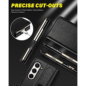 TUCCH Wallet Case for Galaxy Z Fold 5, Shockproof PU Leather Case with S Pen Holder RFID Blocking [Kickstand]Card Slot, PC Shell Flip Cover Compatible with Galaxy Z Fold5 5G 7.6" 2023, Textured Black