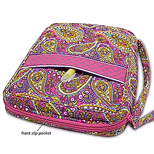 Bible Covers for Women, Quilted Bible Case Pink Floral Cotton Cloth with Handle and Pocket, Large 10x7x2.7 Inches