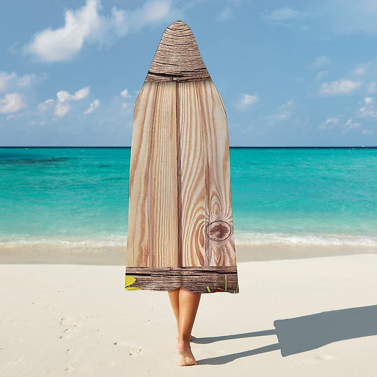 Warm Blanket, Wooden Wearable Hooded Blanket for Adults, Fence Garden Yard Summer Spring Daisy Flowers, Soft Warm Cozy, 60 x 80inches, Studying Reading Snuggling Napping Office, Brown Green Yellow