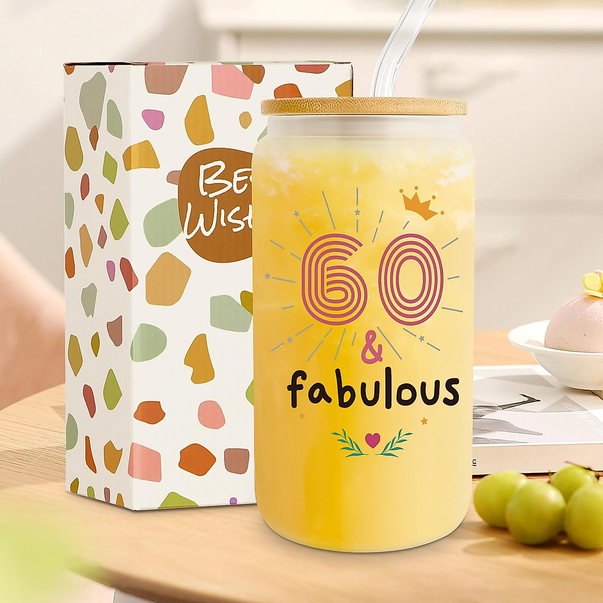 60th Birthday Gifts for Women, 60 Fabulous Gifts, Gifts for 60 Year Old Woman, 1964 Birthday Gifts, 60th Birthday Ideas, Gifts for 60 Year Old Mom, Sister, 60th Birthday Decorations - 16oz Glass Cup