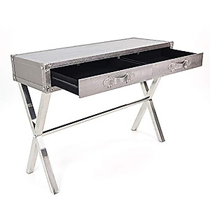 Empire Art Direct Leather Console Table, 44" x 16" x 32", Elegant Silver Faux Lizard Skin