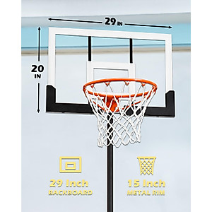 WIN.MAX Kids Basketball Hoop 29 in Backboard, 3.2 to 7.2FT Adjustable Height, Swimming Pool Basketball Hoop Outdoor for Kids/Adults Indoor Outdoor
