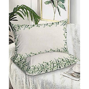 Spring Floral Pillow Covers Standard Size Set of 2 Bed Pillow, Rustic Green Botanical Summer Tropical Plants Plush Soft Comfort for Hair/ Skin Cooling Pillowcases with Envelop Closure 20''x26''