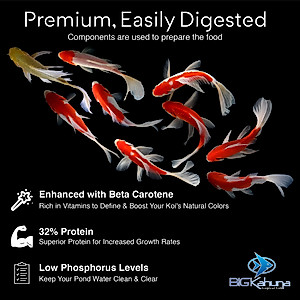BIG Kahuna Koi Fish Food- 45lbs Koi Food – Made in The USA - Koi Food Floating Pellets – 3/16" - 1/4" Pellet Size – 32% Protein Koi Fish Food – Rich in Nutrients