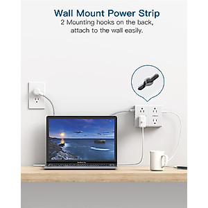 Power Strip Surge Protector with USB, 8 Widely Outlets 4 USB Ports Extension Cord with Flat Plug, 3 Sided Wall Outlets Extender USB Desktop Charging Station for Home Office Travel