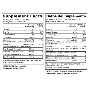 De La Cruz Cod Liver Oil Liquid - Pure Wild-Caught Icelandic Fish Oil 4 FL OZ (118 mL)