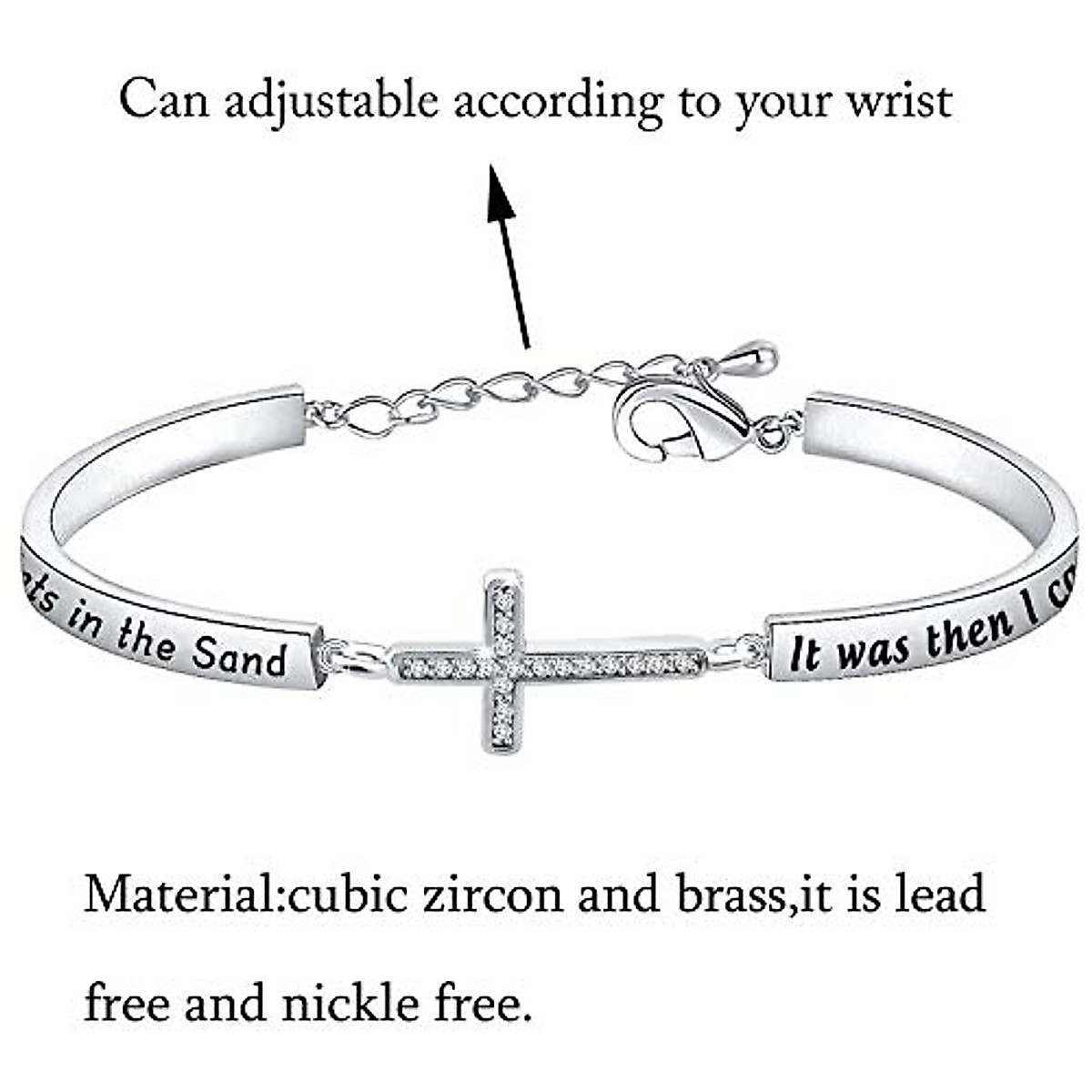 KUIYAI Footprints in The Sand Prayer Cross Bracelet Beautiful Poems Quote When You Saw Only One Set of Footprints It was Then That I Carried You Religious Jewelry Christian Gift (Silver Bracalet)